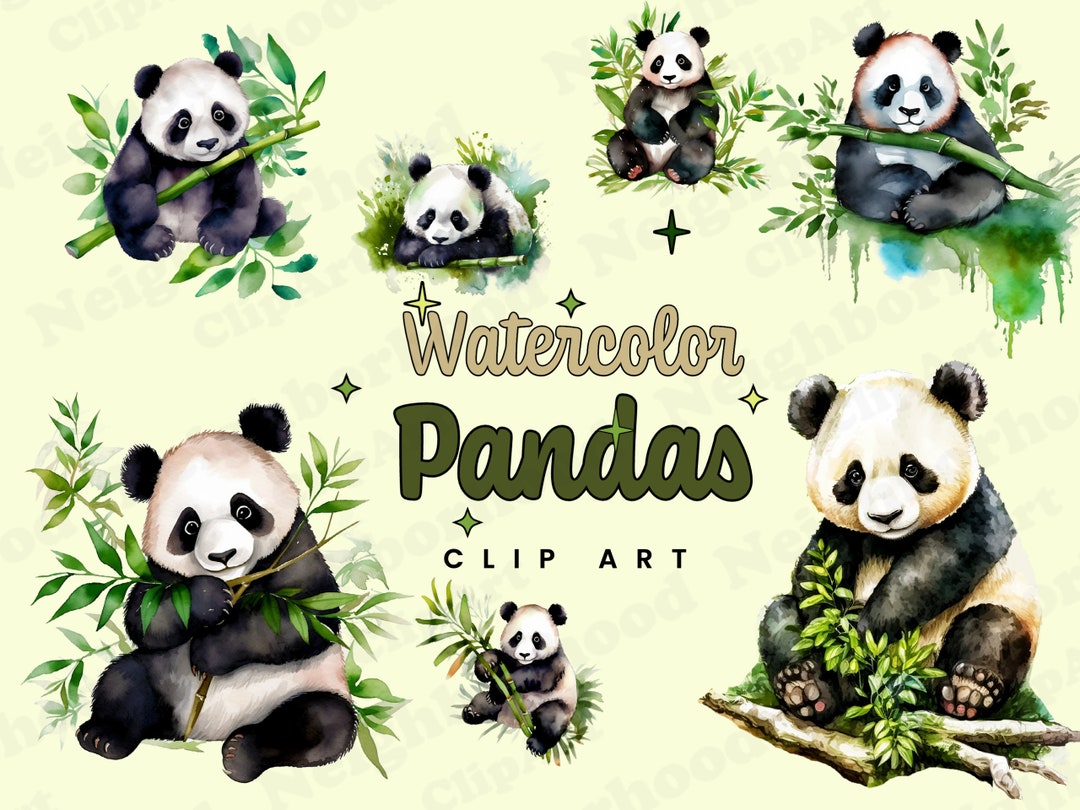 Watercolor Pandas Clip Art Pack - 17 HQ 2048x2048 Images Transparent ...