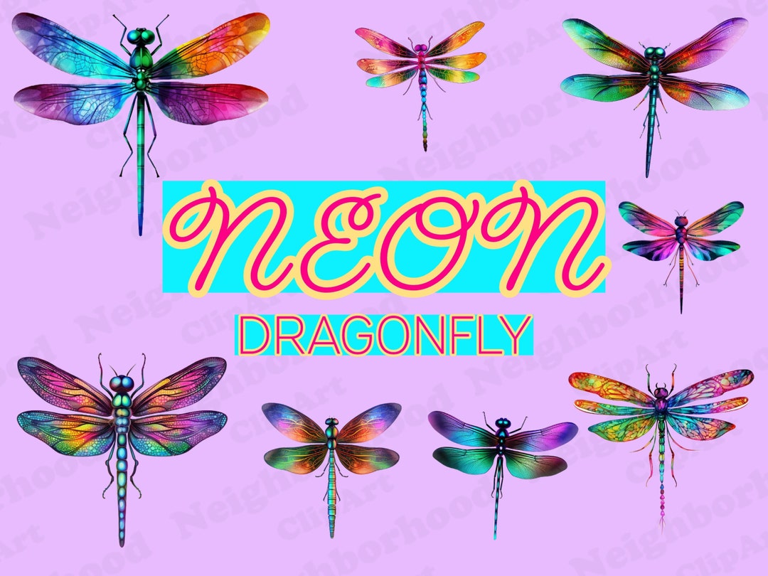 Neon Dragonfly Clipart Set - 18 HQ Images Transparent Background ...