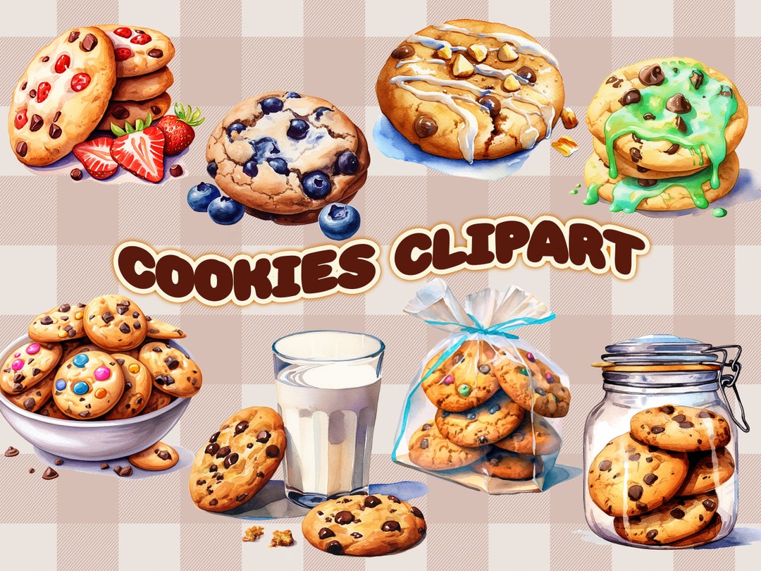 Cookies Clipart- 25 4096x4096 PNG Images- Watercolor, Cookies, Clipart ...