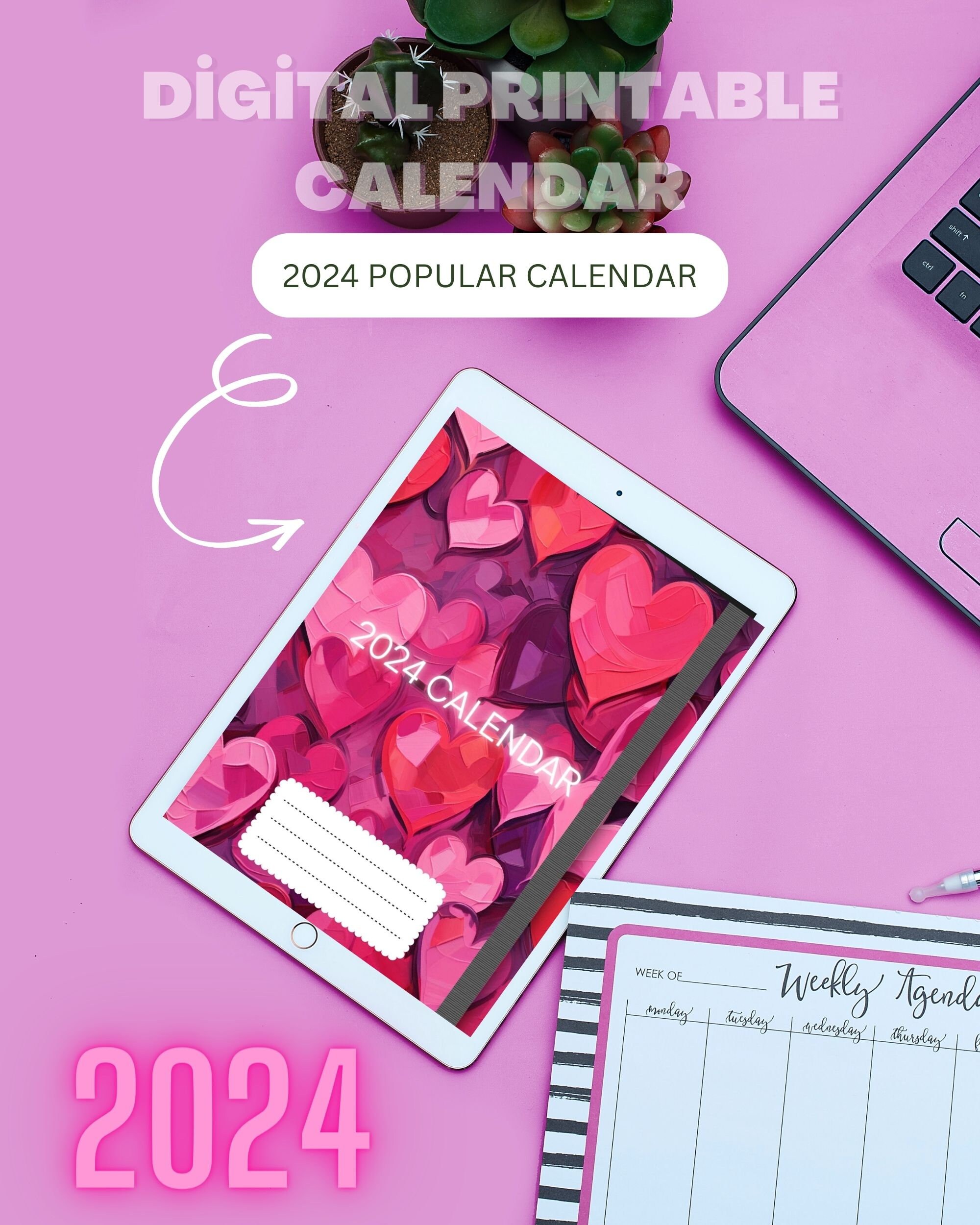 2024 DIGITAL PRINTABLE CALENDER2024 Dıgıtal Planner dıgıtal Prıntable ...
