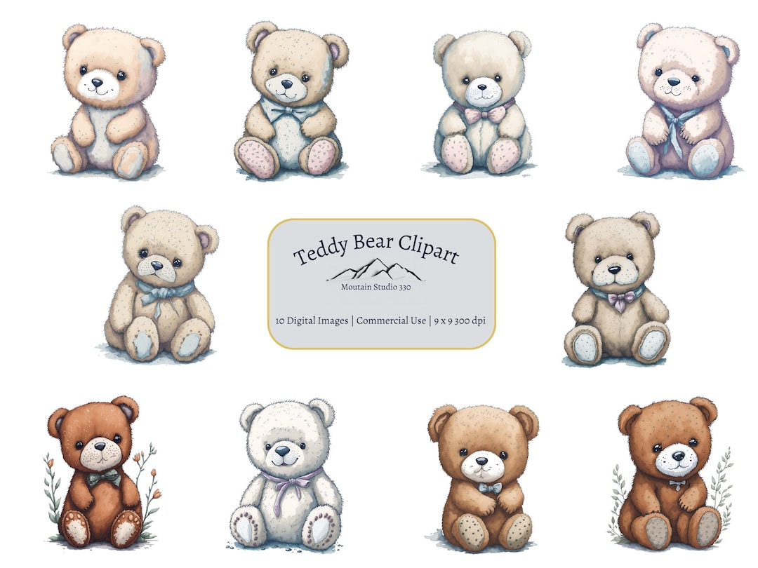 Watercolor Teddy Bear Clipart Pack Instant Download JPG - Etsy