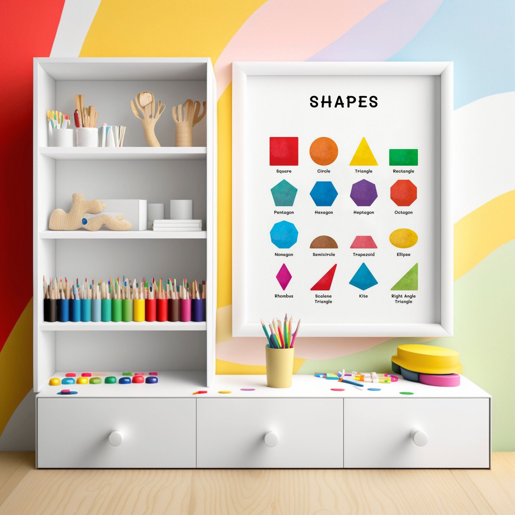 Shapes Poster, Classroom Poster, Early Learning, Kids Wall Decor ...