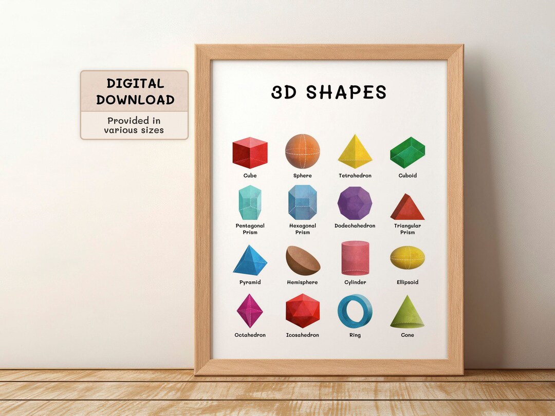 3D Shapes Poster, Classroom Poster, Early Learning, Kids Wall Décor ...