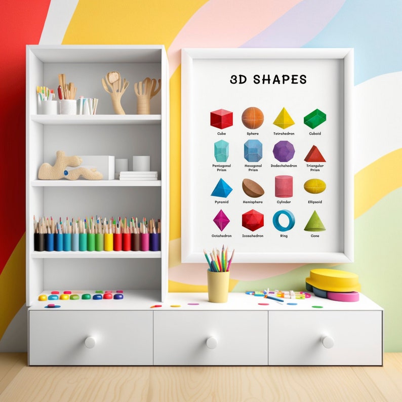 3D Shapes Poster, Classroom Poster, Early Learning, Kids Wall Décor ...