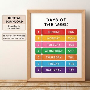 Days of the Week Poster, Educational Poster, Classroom Poster, Early ...