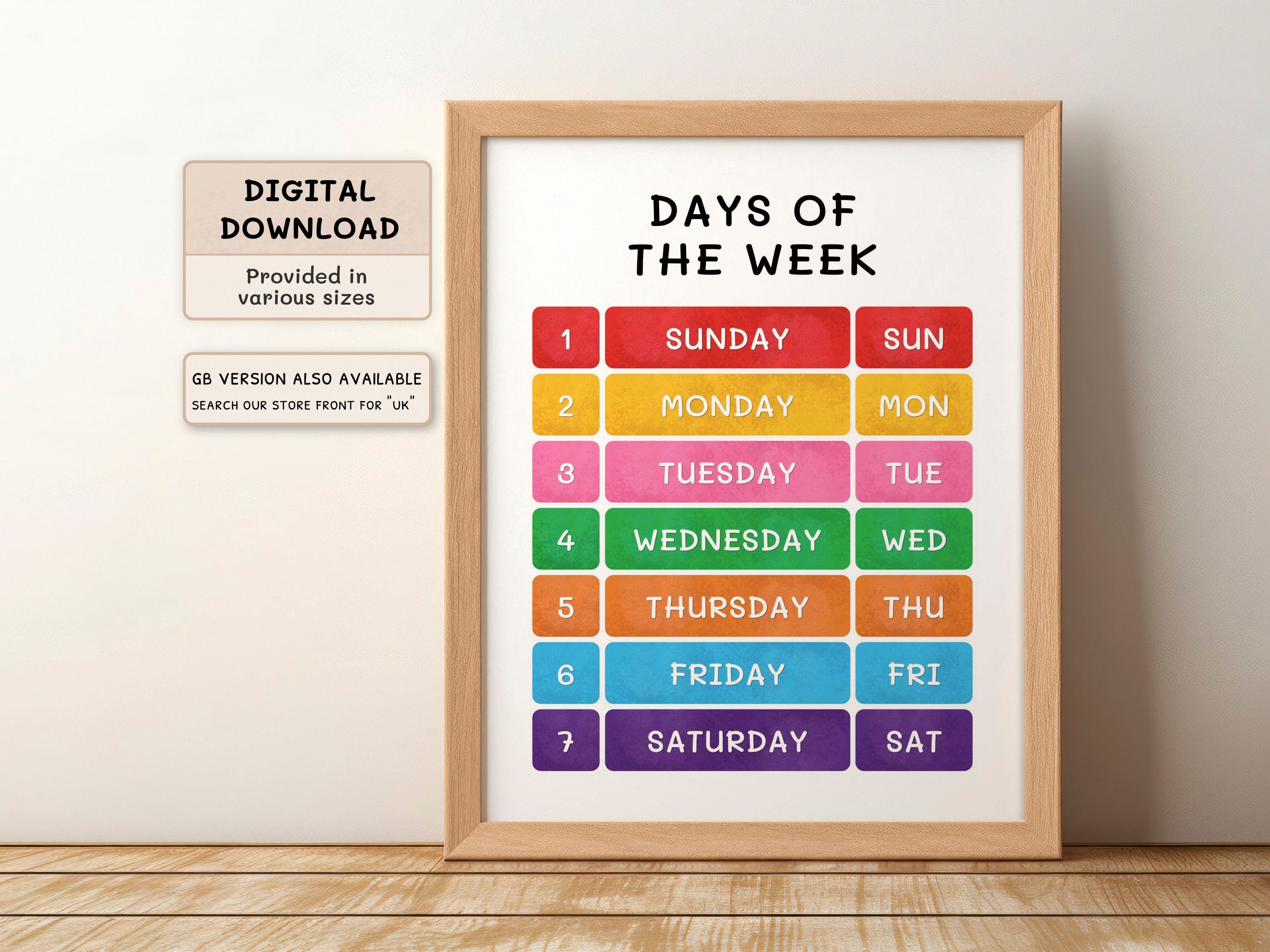 Days of the Week Poster, Educational Poster, Classroom Poster, Early ...