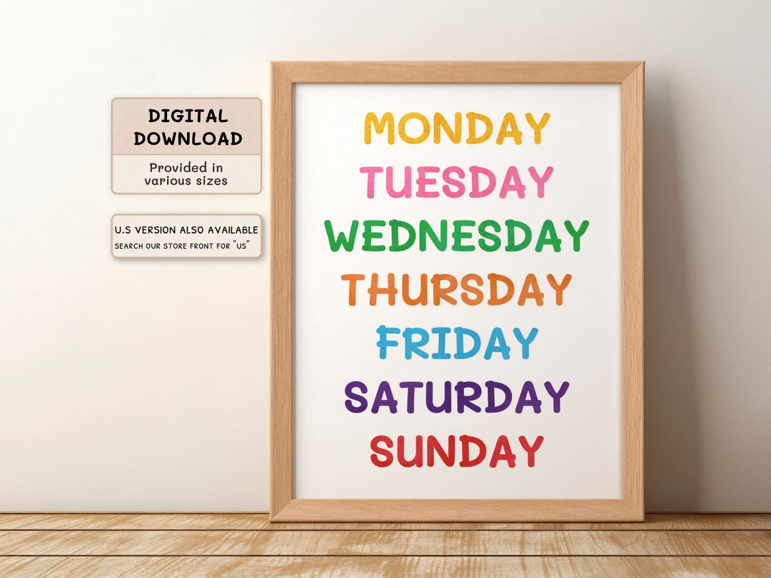 Days of the Week Poster, Educational Poster, Classroom Poster, Early ...