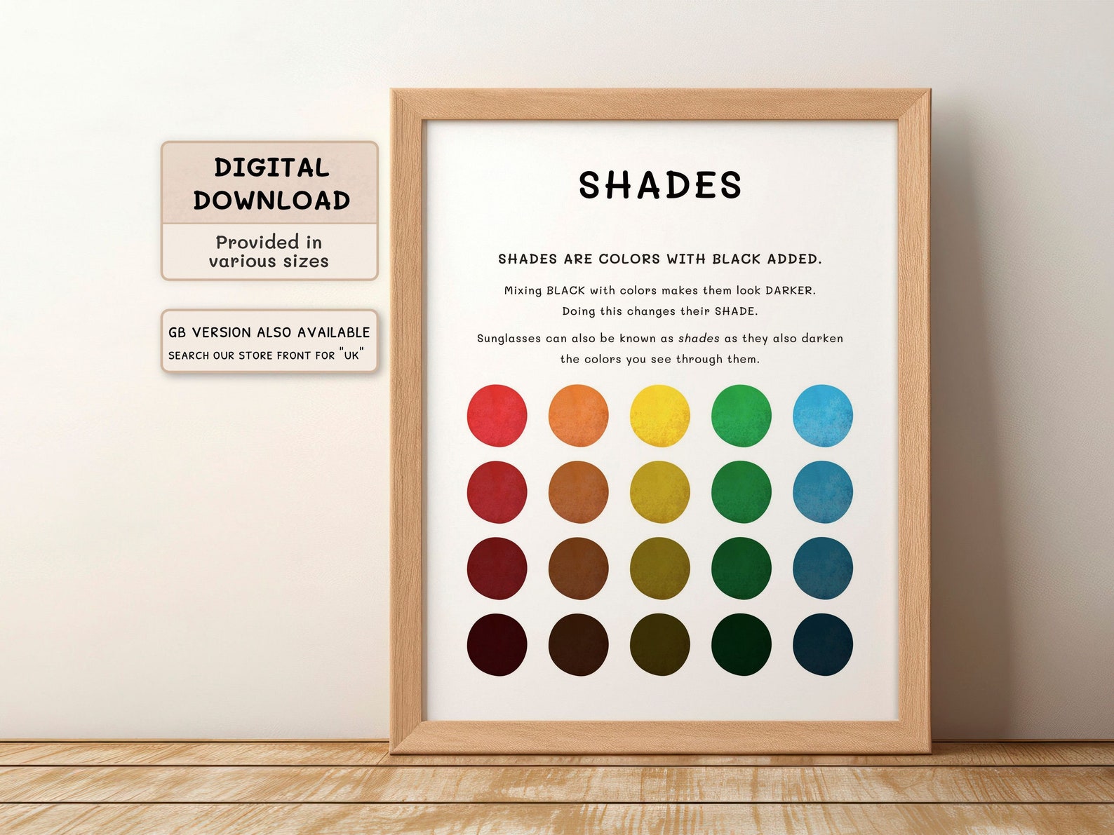 Color Shades Educational Poster Color Theory Classroom - Etsy