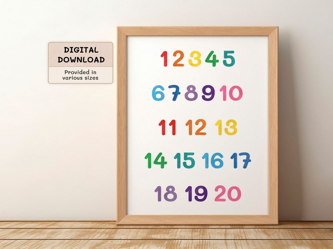 Numbers 1 to 20 Poster, Counting Educational Print, Classroom Poster ...