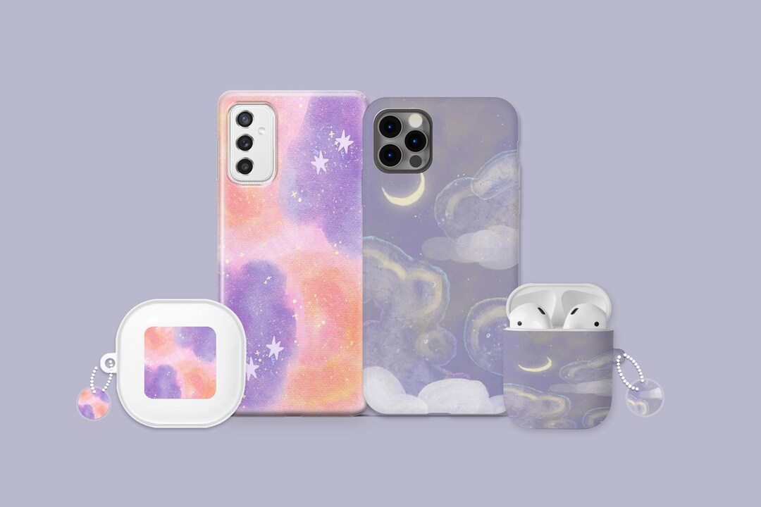 Pink Purple Moon Stars Sky Phone Case Iphone15 14 13 12 11 Samsung ...