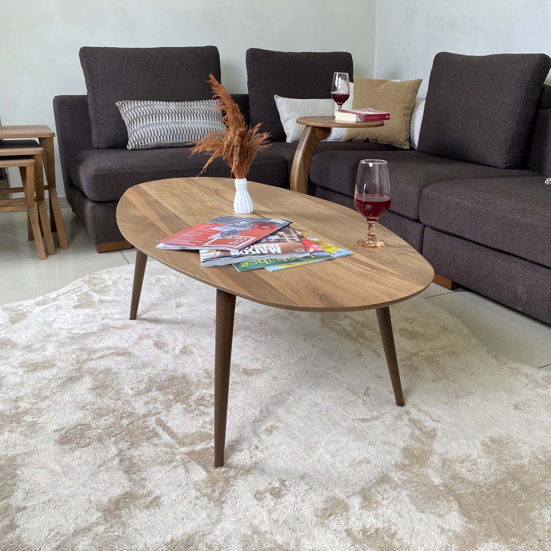 Oval Walnut Coffee Table Large Coffee Table Solid Wood Home Decor ...