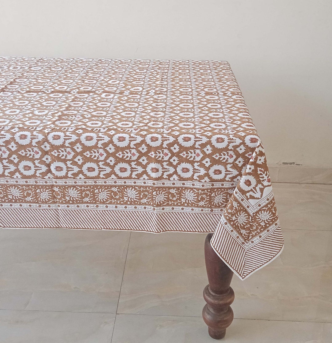 Brown Ikat Hand Block Print Table Cover Indian Tablecloth - Etsy