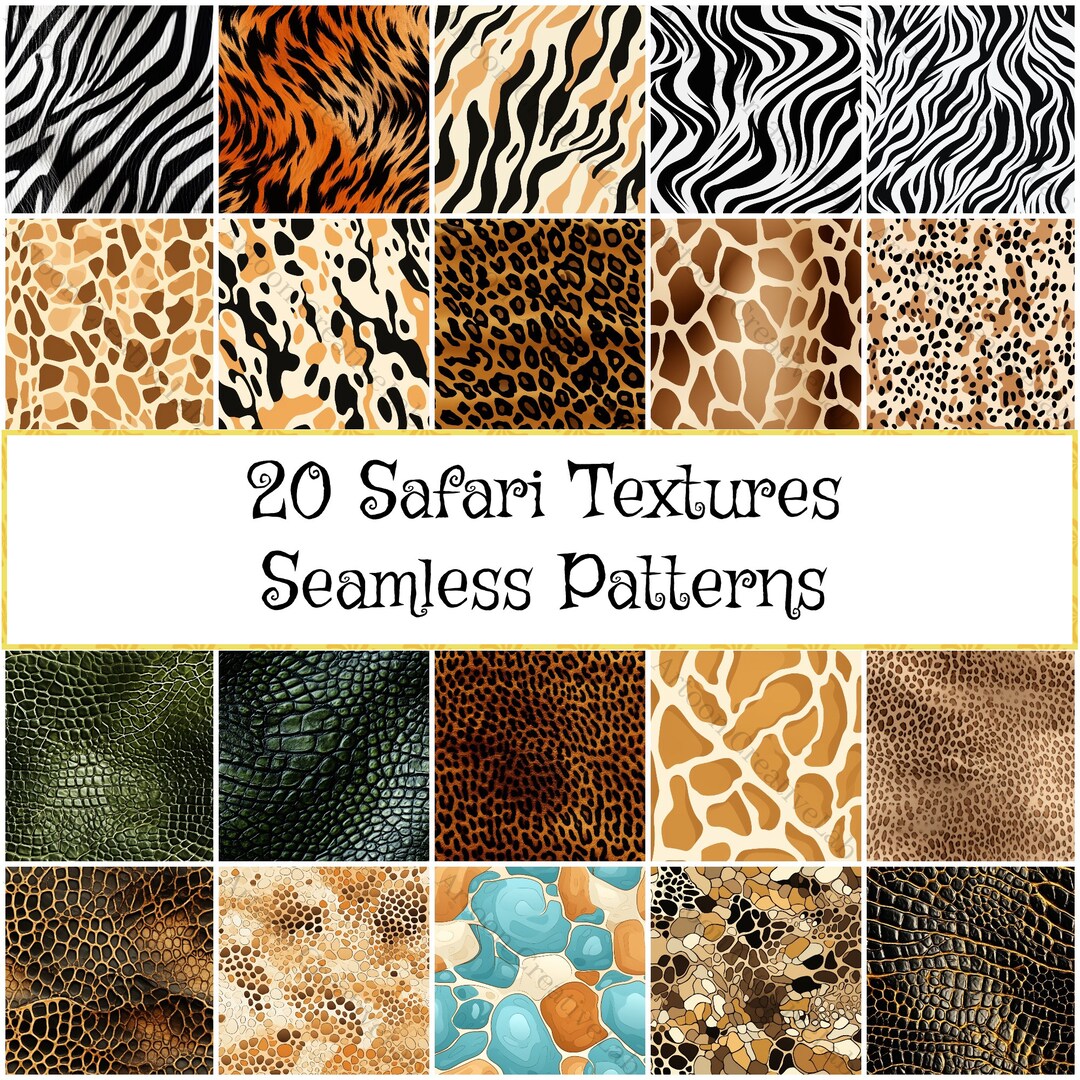 Safari Textures Seamless Patterns Pack, Exotic Animal Prints, Digital ...