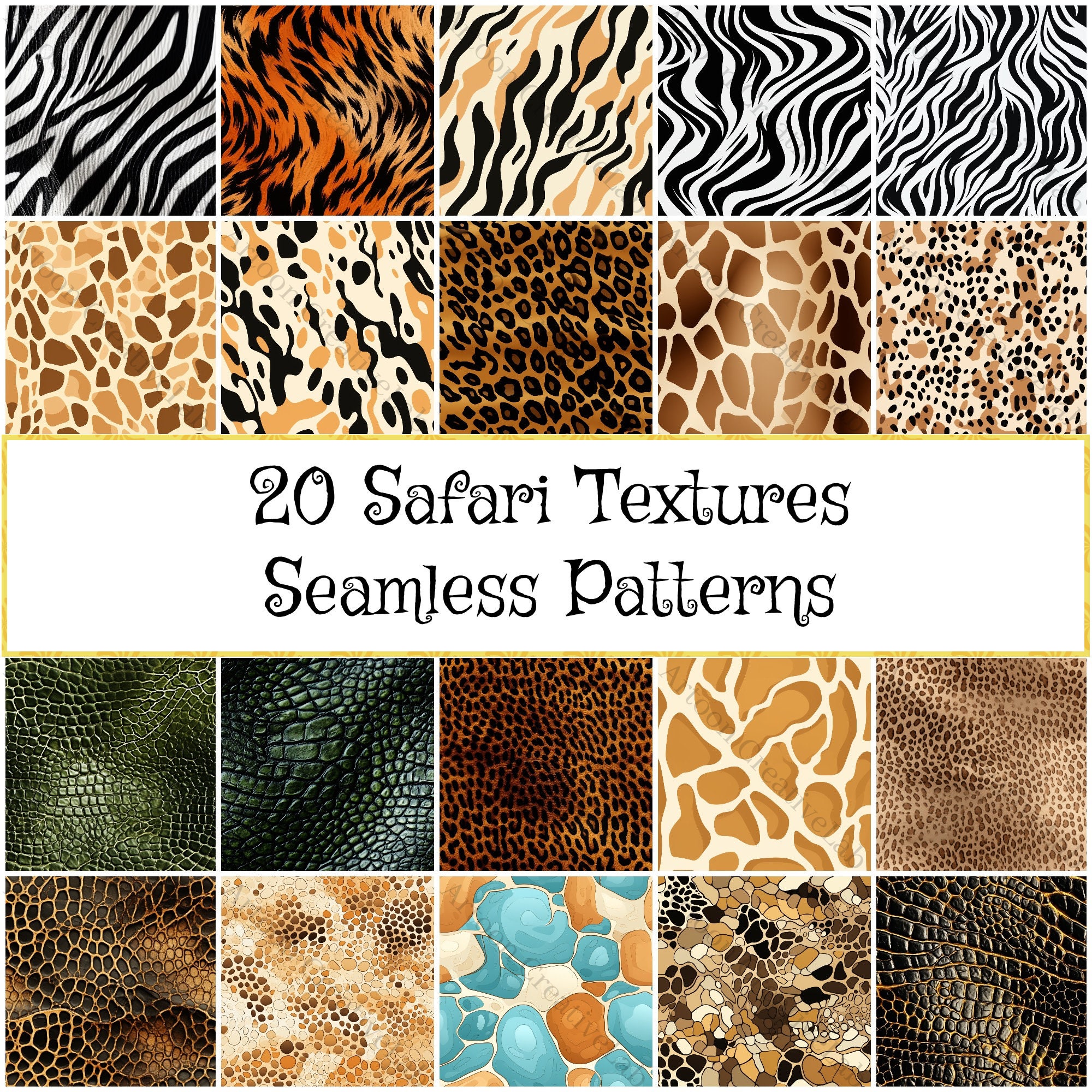 Safari Textures Seamless Patterns Pack, Exotic Animal Prints, Digital ...