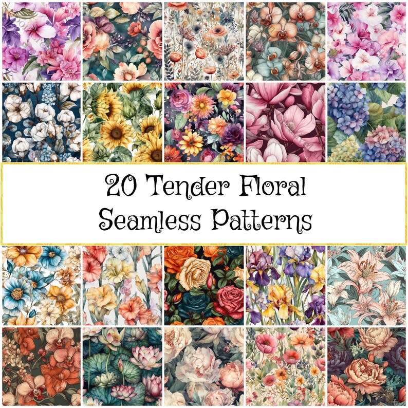 High Quality Floral Watercolor Seamless Patterns Digital Paper ...