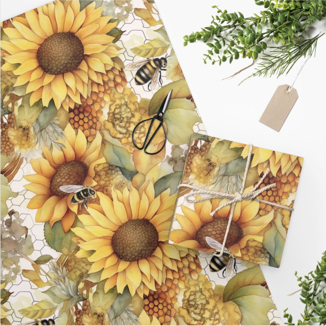 Sunflower Honey Bees Seamless Patterns - Digital Paper Pack Gold Honey ...