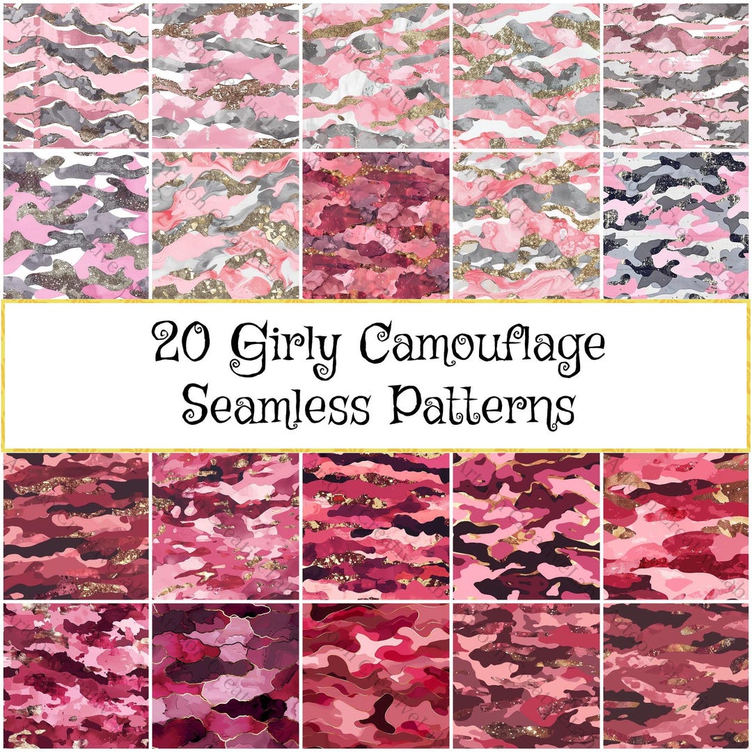 Girly Pink Camouflage Seamless Patterns Collection, Glamour Military ...