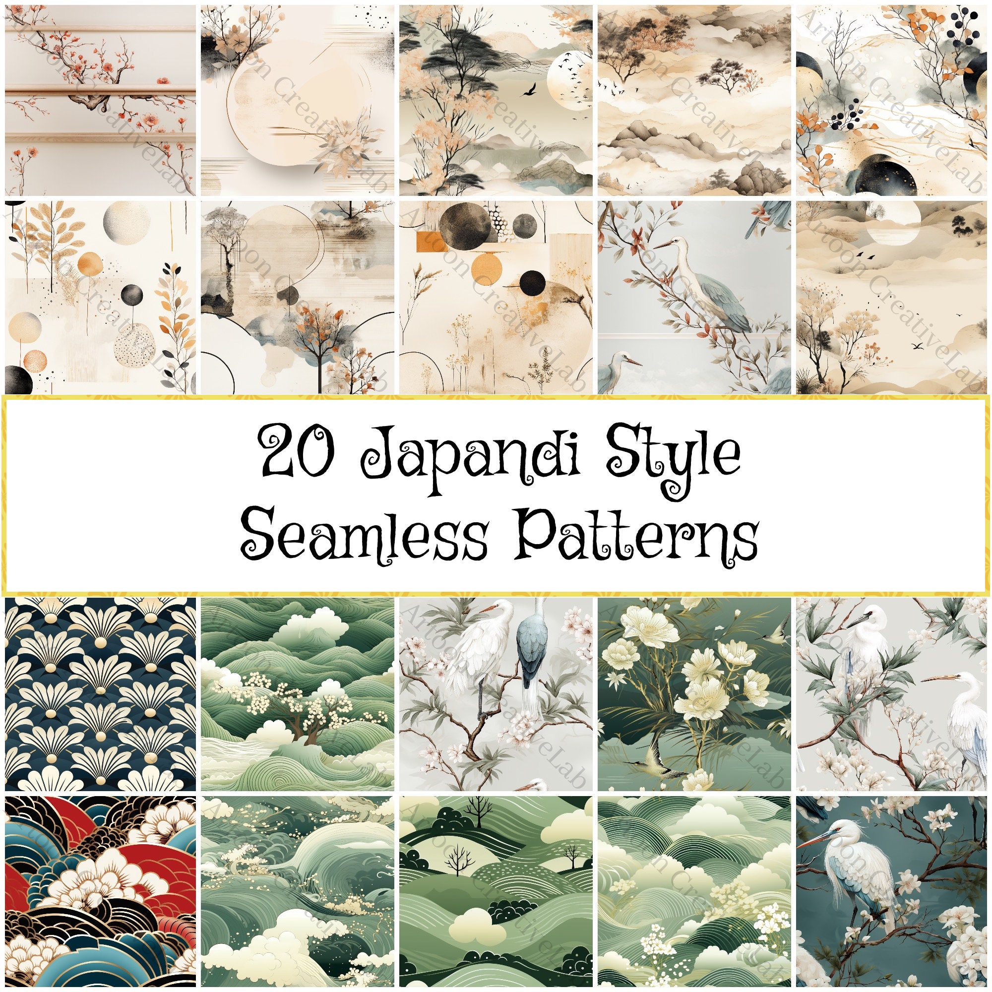 Japandi Seamless Patterns Digital Pack, Minimalist & Zen Home Design ...