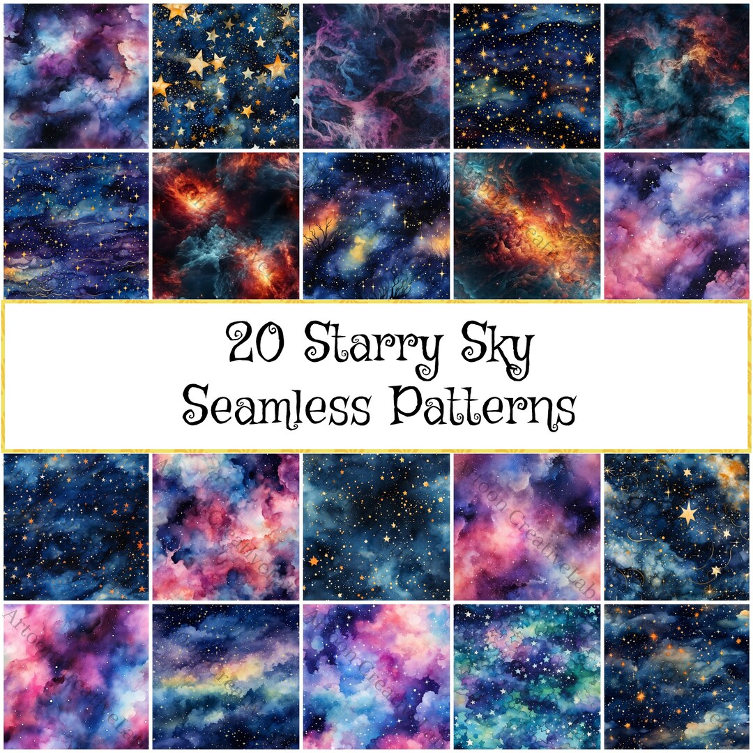 Starry Sky Seamless Patterns, Cosmic Digital Paper Pack for ...