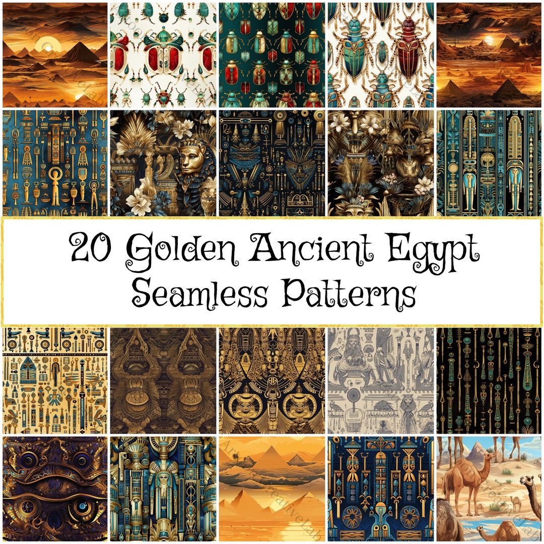 Golden Ancient Egypt Seamless Patterns, Digital Paper Pack ...