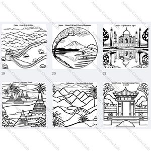 Around the World Educational Coloring Pages Set, 50 Unique ...