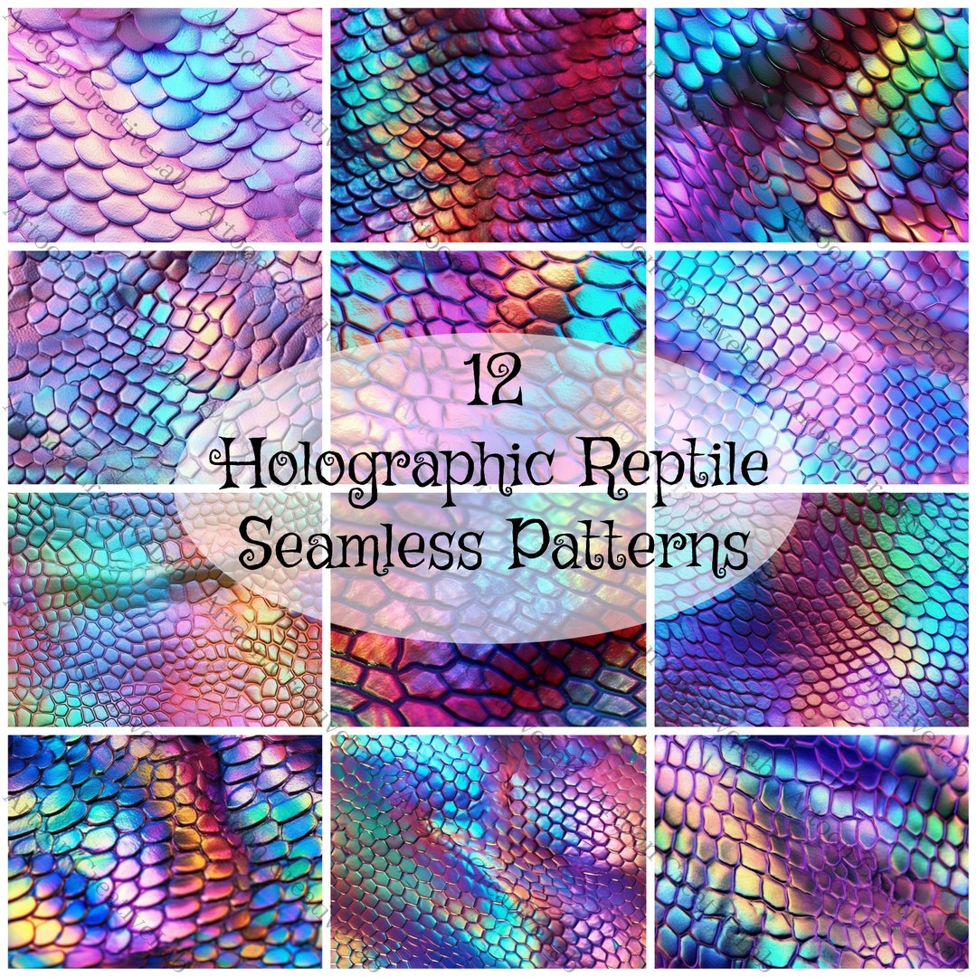 Holographic Reptile Seamless Patterns, Snake Skin Textures, Digital ...