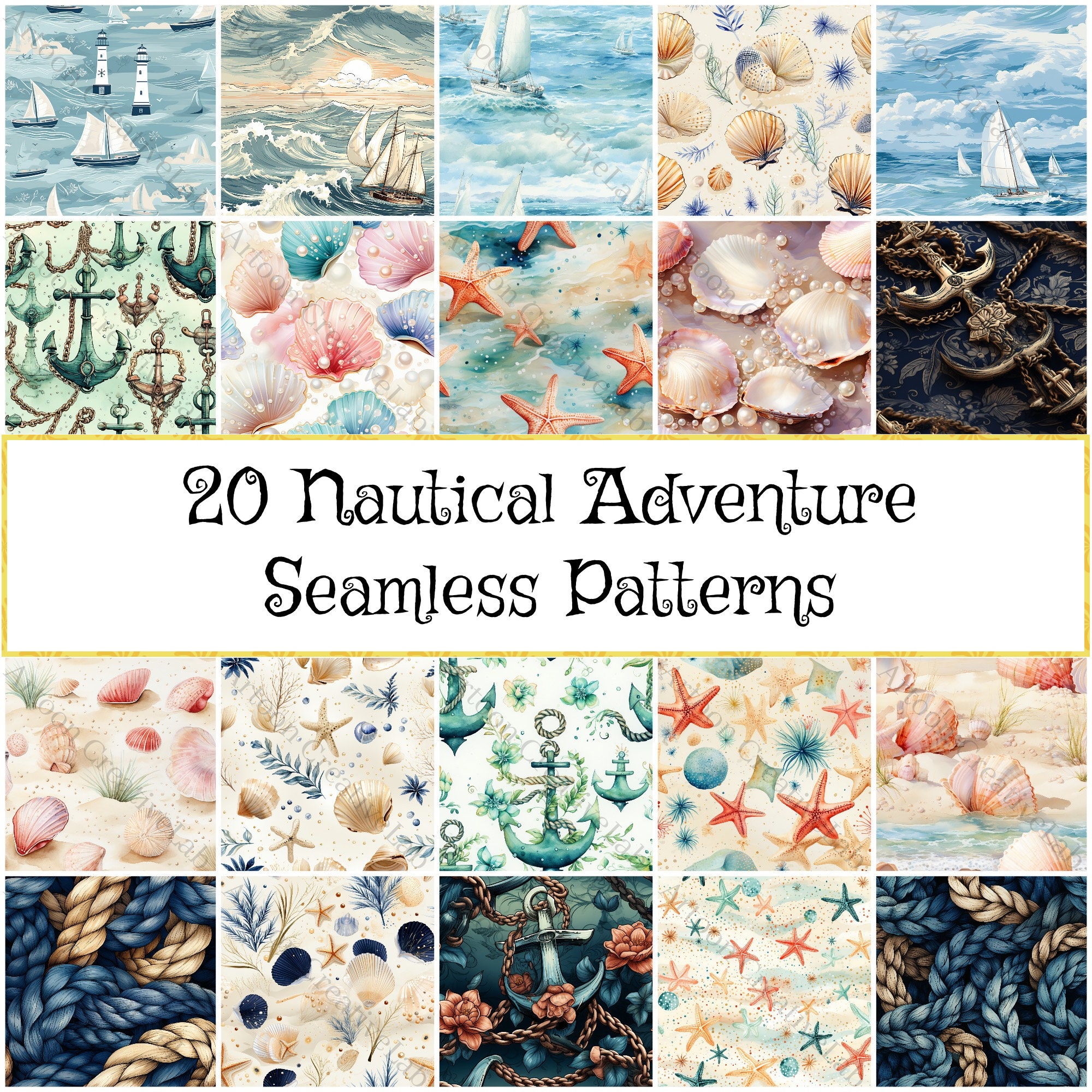 Nautical Adventure Digital Paper Pack, Seamless Maritime Patterns for ...