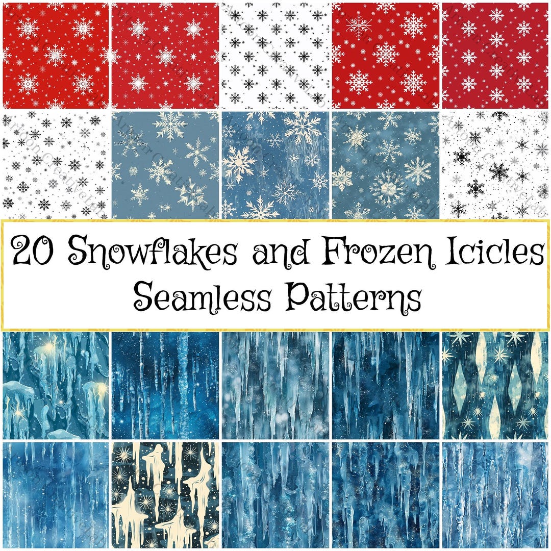Snowflakes and Frozen Icicles Seamless Patterns Collection, Winter ...
