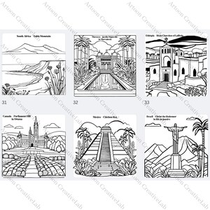 Around the World Educational Coloring Pages Set, 50 Unique ...