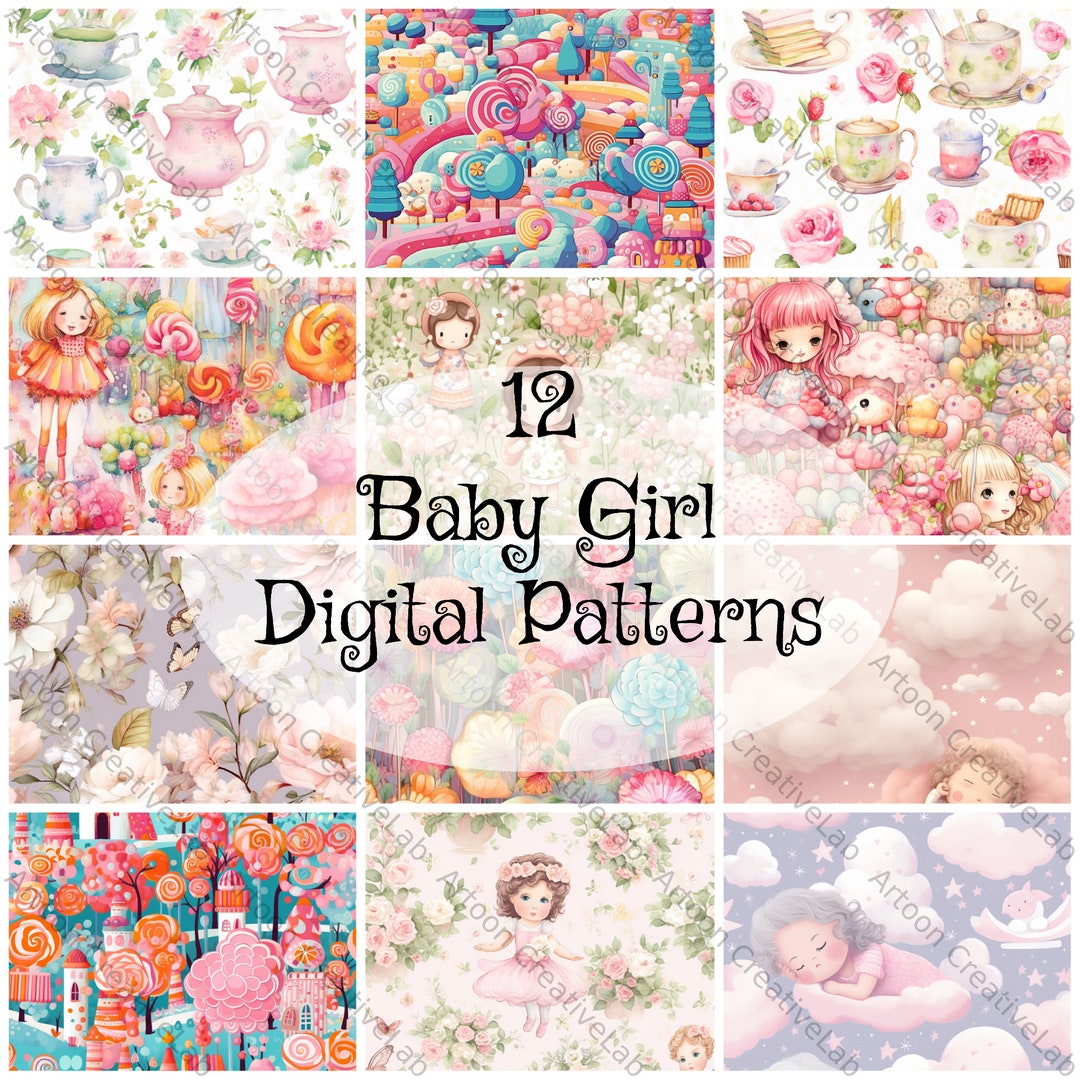 Baby Girl Birth Nursery Digital Seamless Repeating Paper Pack, Baby ...