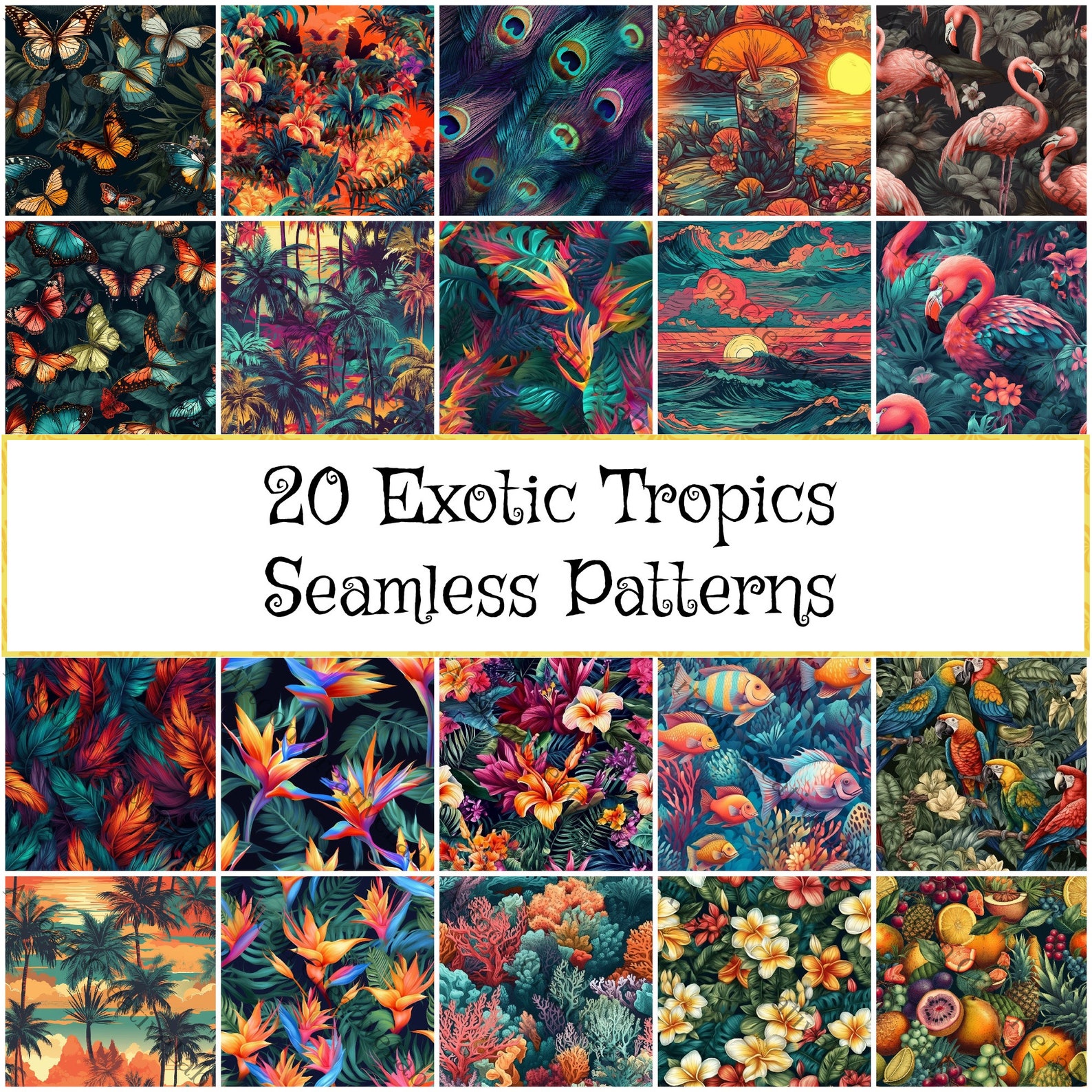 Tropical Exotic Digital Seamless Patterns Printable Textile Design ...