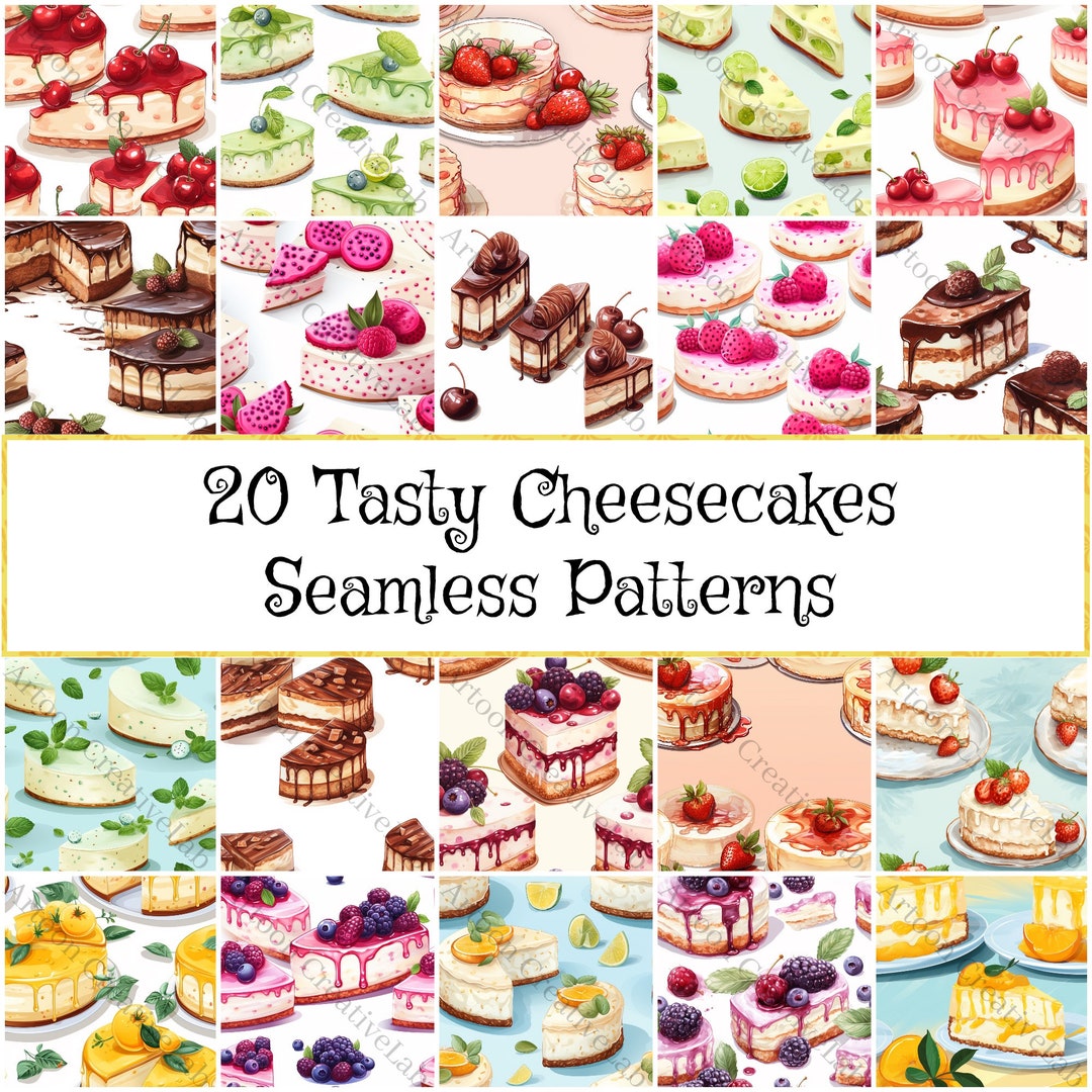 Delicious Cheesecake Patterns - Digital Seamless Food Illustrations for ...