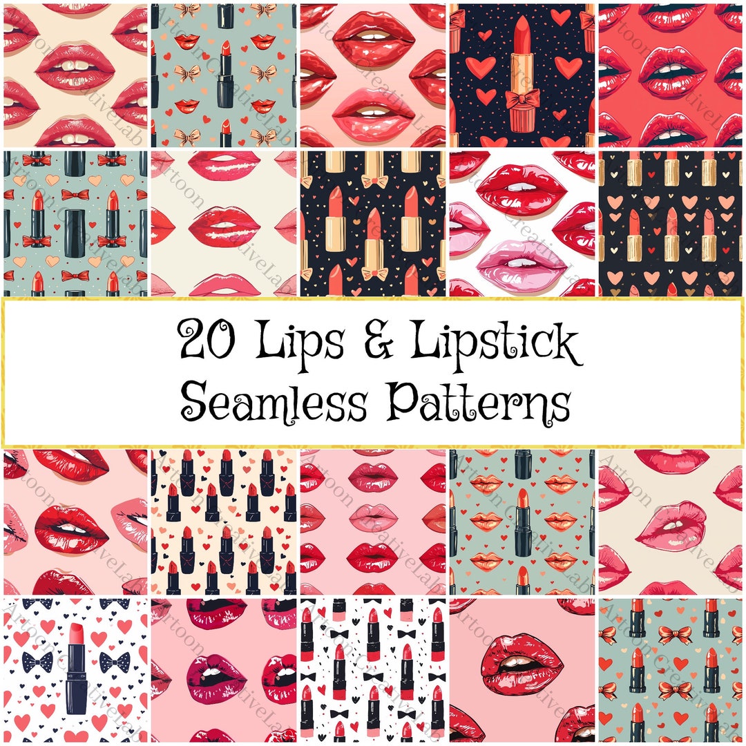 Girly Lipstick Seamless Patterns - Digital Lip Prints for Scrapbooking ...