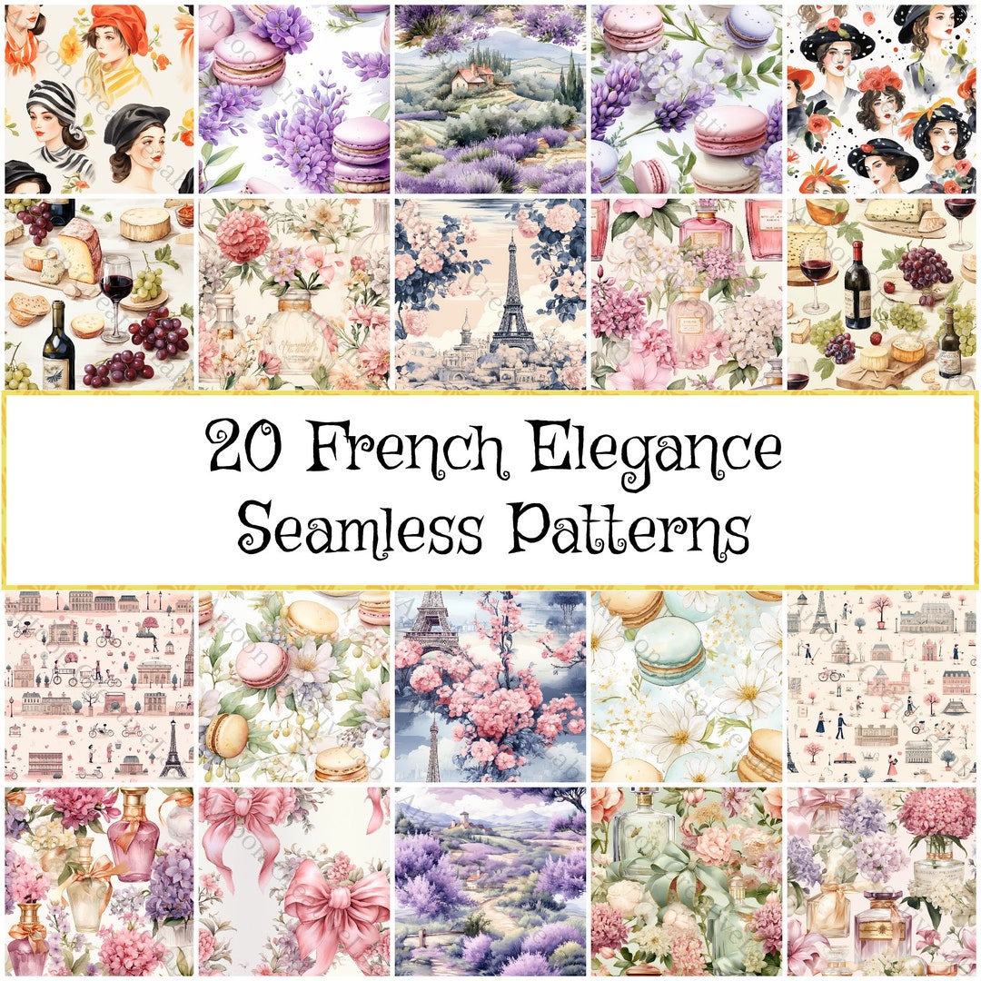 French Elegance Seamless Patterns - Chic Digital Paper, France Inspired ...