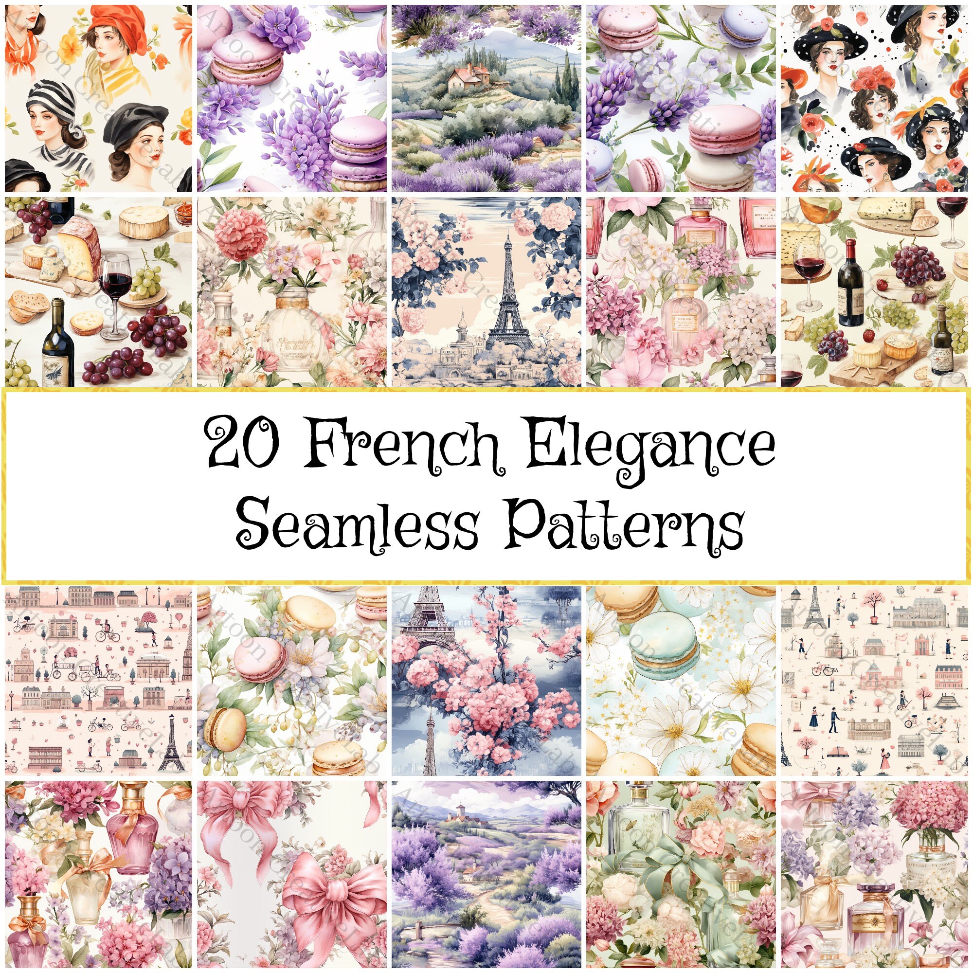 French Elegance Seamless Patterns - Chic Digital Paper, France Inspired ...