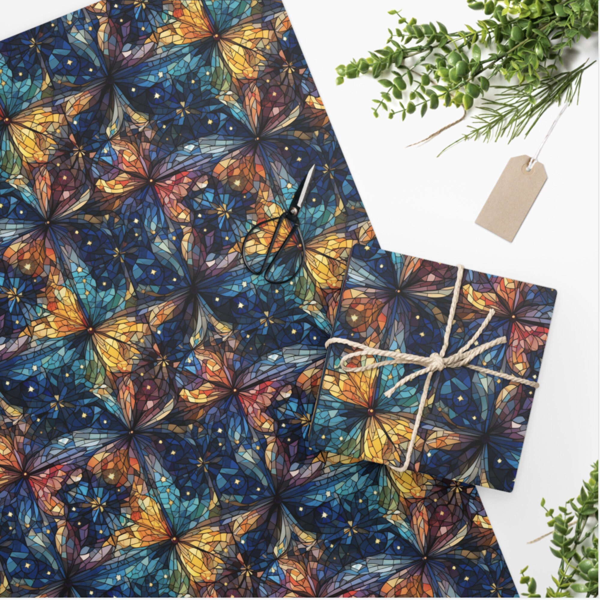 Celestial Stained Glass Digital Paper, Seamless Cosmic Printable ...