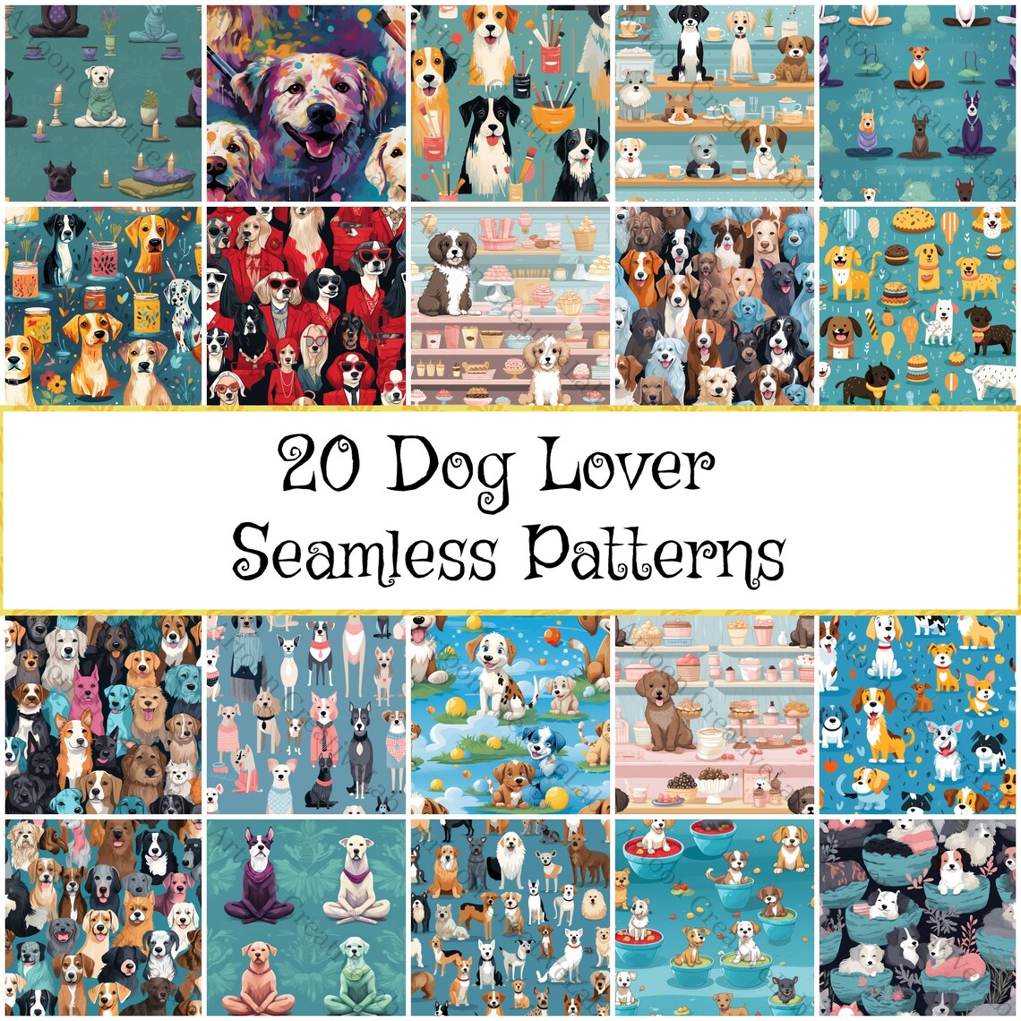 Dog Lover Seamless Patterns Pack, Digital Scrapbooking Pet Prints, Cute ...