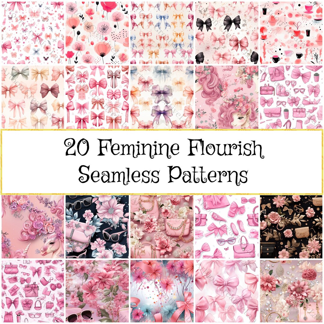 Feminine Flourish Seamless Digital Patterns - Girly Glamour Printable ...