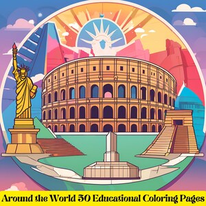 Around the World Educational Coloring Pages Set, 50 Unique ...