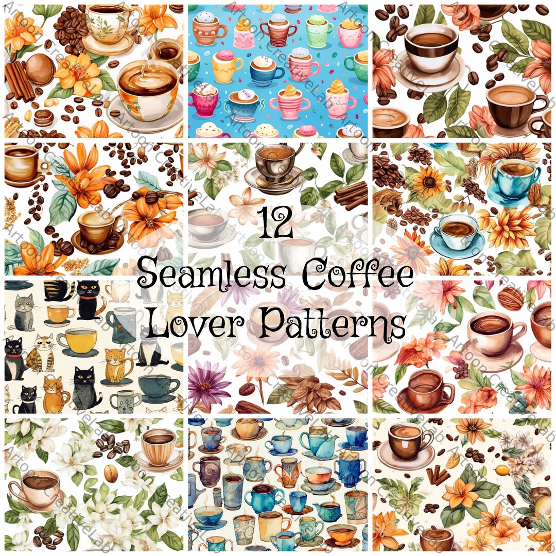 Coffee Lover Seamless Pattern Digital Background Paper Pack, Scrapbook ...