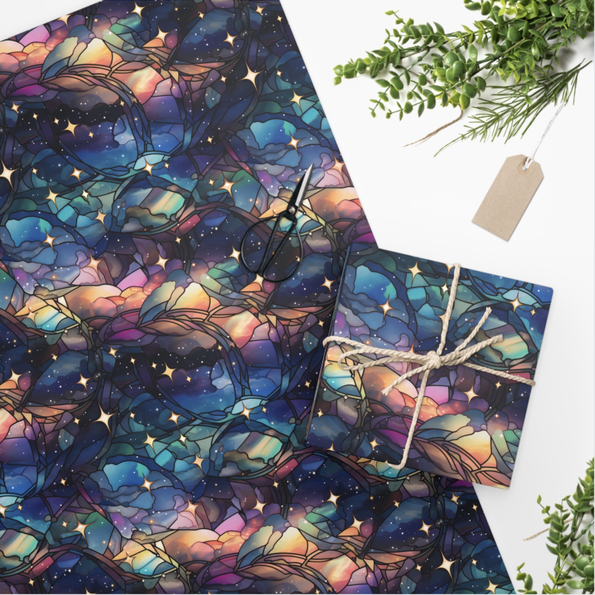 Celestial Stained Glass Digital Paper, Seamless Cosmic Printable ...