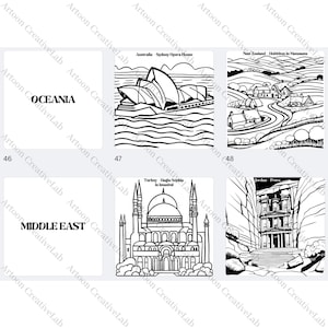 Around the World Educational Coloring Pages Set, 50 Unique ...