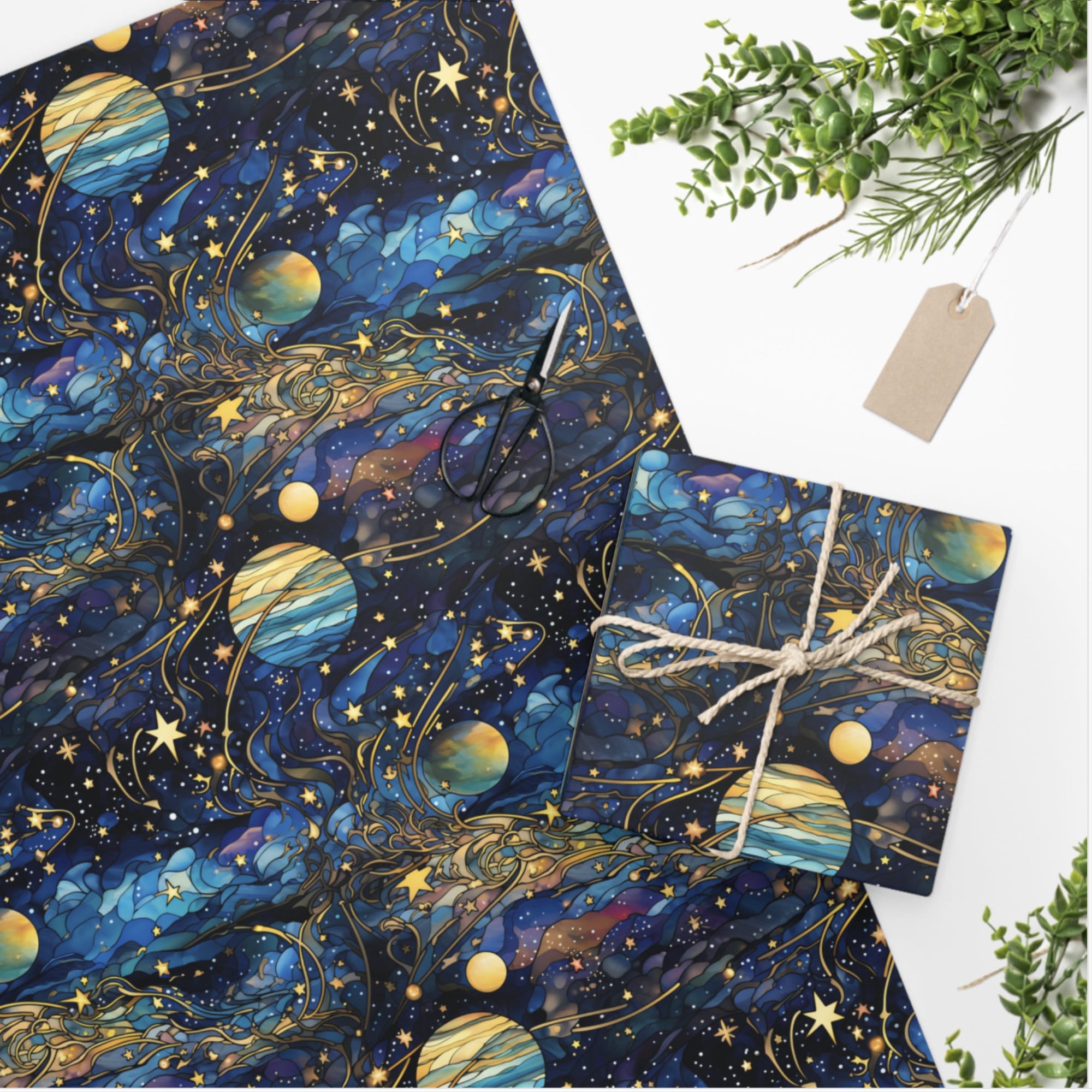 Celestial Stained Glass Digital Paper, Seamless Cosmic Printable ...