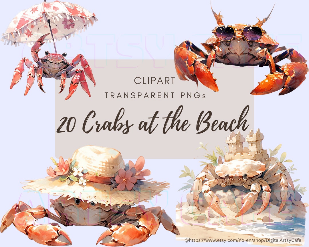 PNG Bundle, 20 Crabs at the Beach in Watercolor Style - Etsy