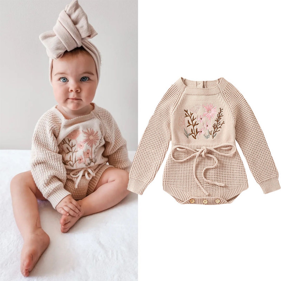 Baby Girl Clothes Baby Girl Knitted Romper Bow Floral - Etsy
