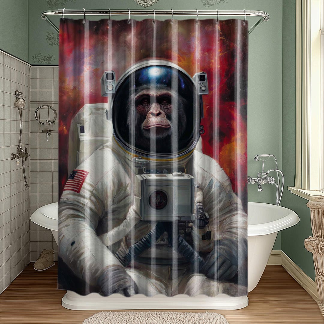 Astronaut Monkey Shower Curtain - Fun Bathroom Decor, Space-themed ...