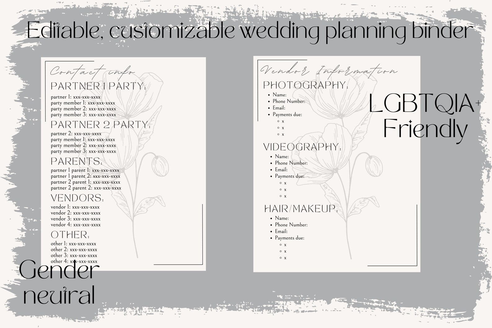 Editable, Customizable Canva Wedding Binder Template - Gender Neutral ...