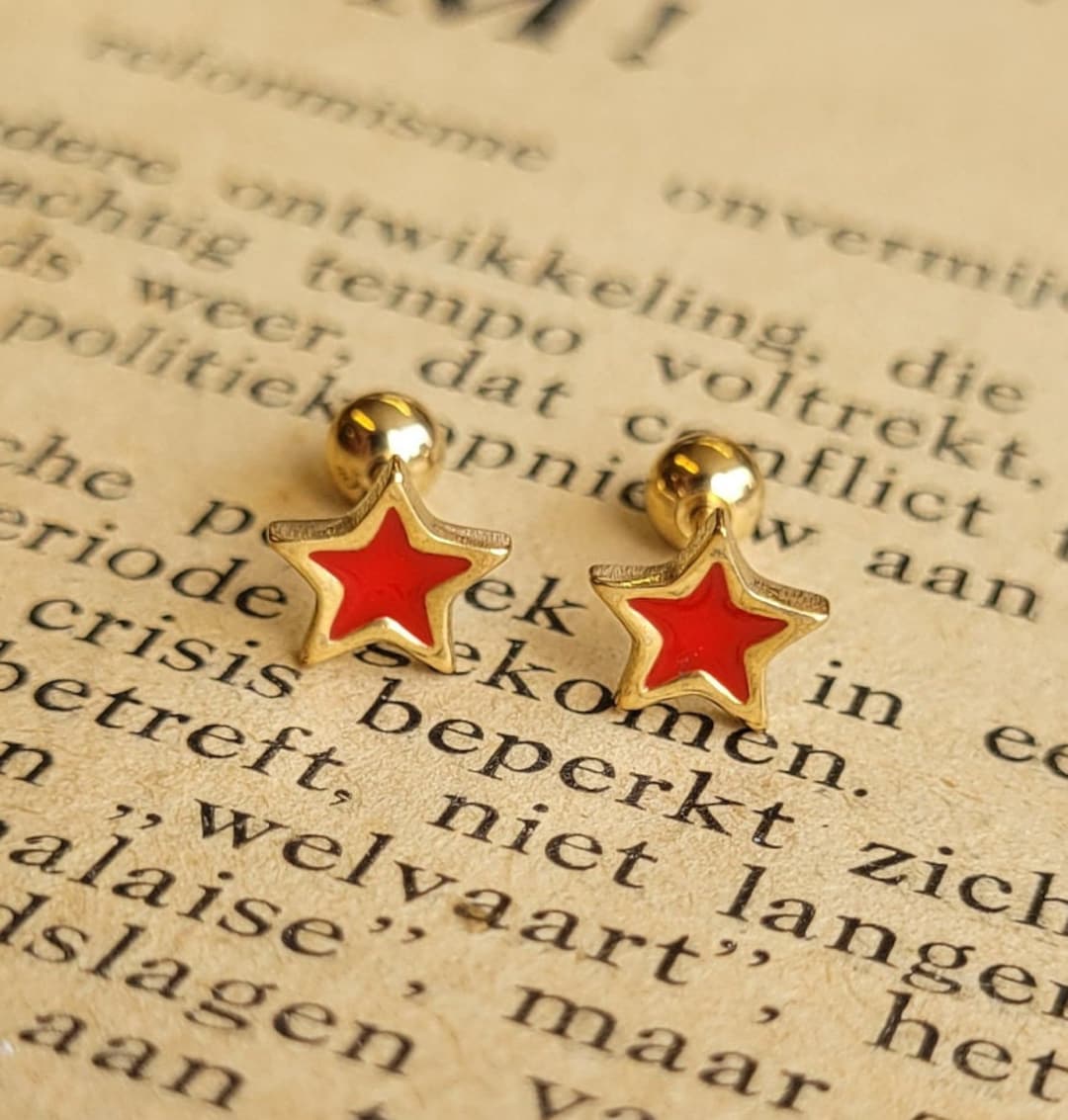 Red Star Earrings Gold Communist Earrings Communist Jewelry Friendship Gift Socialist Red Star ...