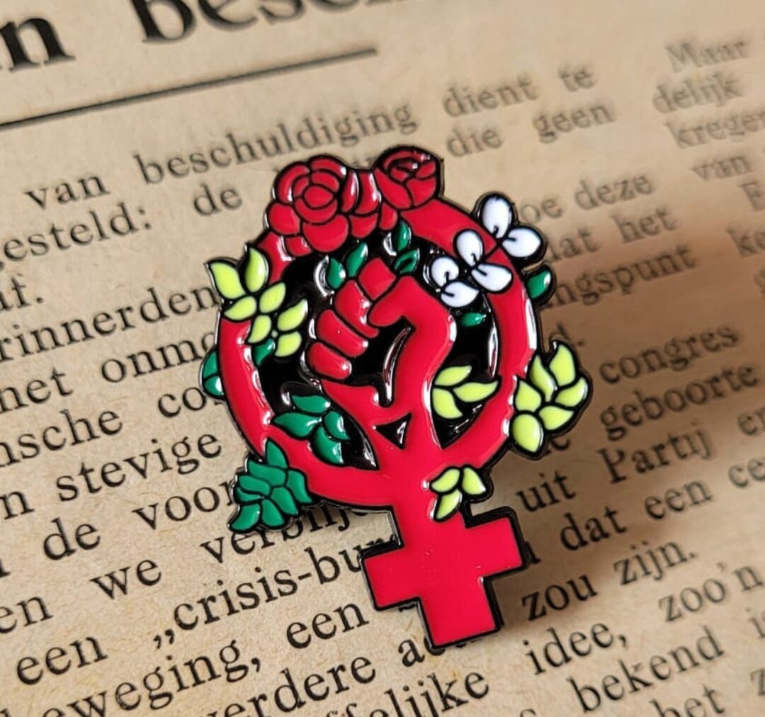 Feminist Pin With Flowers Feminism Badge Feminist Symbol Flowers Pin ...