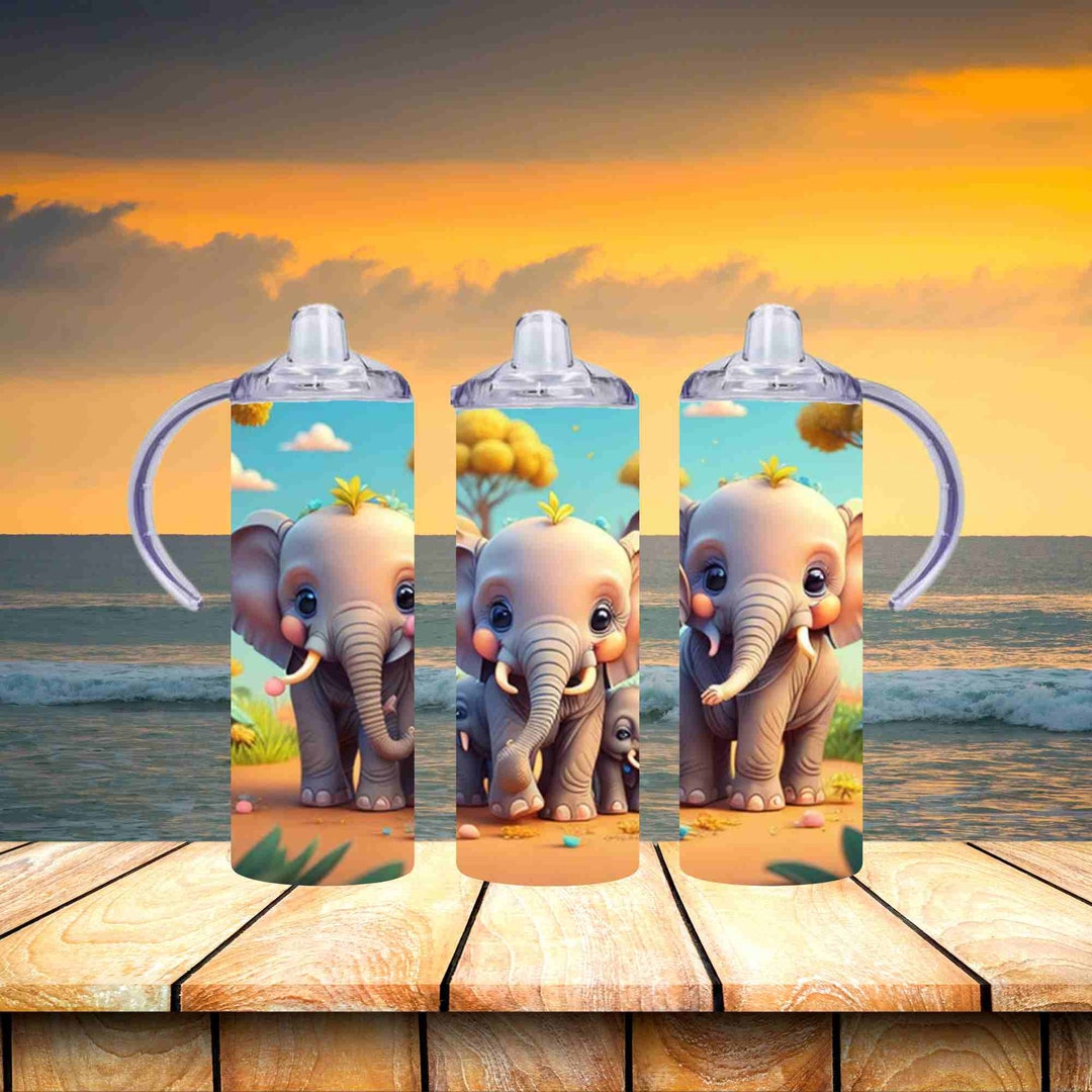 3D Baby Elephant Sippy Cup With Handles Pastel Colors Stainless Steel ...